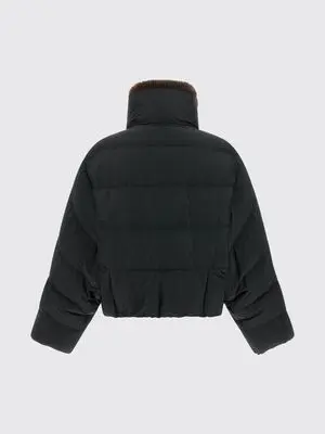 Brunello Cucinelli Short Quilted Down Jacket In Cotton With Fur Collar - Black