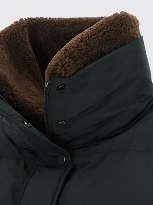 Brunello Cucinelli Short Quilted Down Jacket In Cotton With Fur Collar - Black