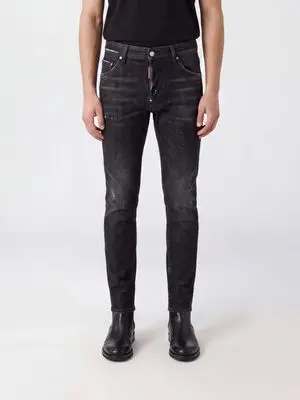 Dsquared2 Mid-rise Straight Jeans In Distressed Denim With Regular Fit - Black