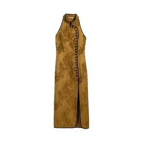 NOCTURNE High-neck Button-detail Midi Dress - Brown