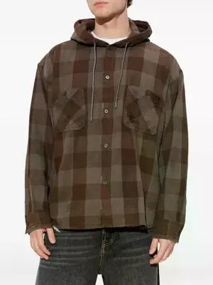 DIESEL® Distressed Hooded Shirt In Check Flannel