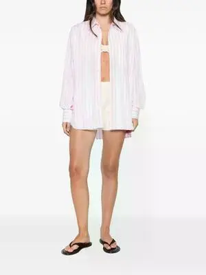 Hunza G Cabana Stripe-embroidered Shirt - Pink