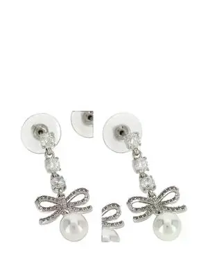 SELF-PORTRAIT Bow Crystal-charm Earrings - Silver