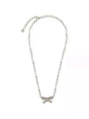 SELF-PORTRAIT Crystal Pearl Bow Necklace - Silver