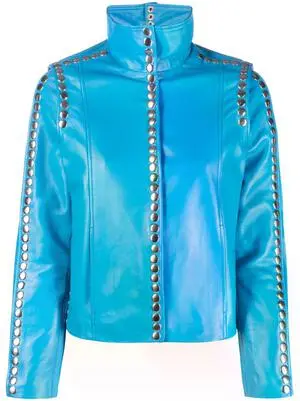 DANCASSAB Elvis Stud-detailing Leather Jacket - Blue