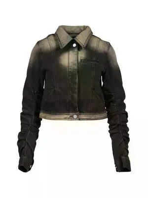 VIVAMUS Bleached Ruched-sleeve Denim Jacket - Black