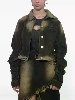 VIVAMUS Bleached Ruched-sleeve Denim Jacket