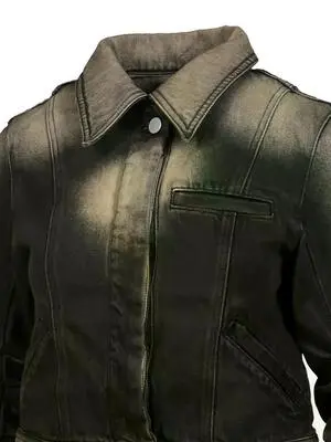 VIVAMUS Bleached Ruched-sleeve Denim Jacket