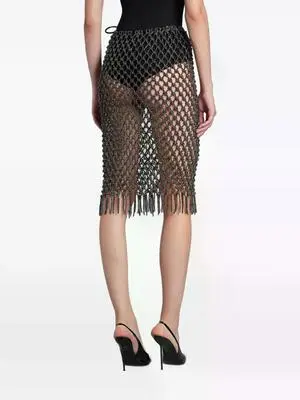 HIBOURAMA Crystal Woven Fringed Midi Skirt