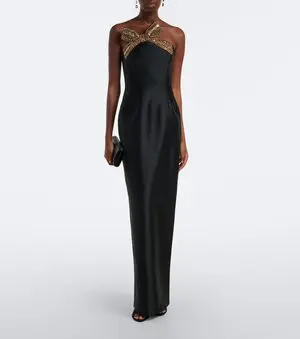 Rebecca Vallance Venus Embellished Crepe Bustier Gown