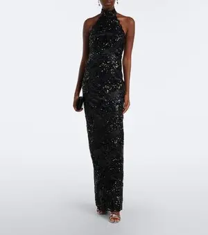 Rebecca Vallance Beau Sequined Halterneck Gown
