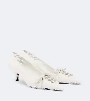 Prada Feather-trimmed Satin Pumps - White