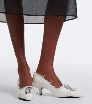 Prada Feather-trimmed Satin Pumps - White