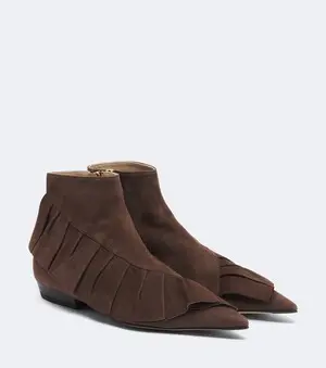 JW Anderson Ruffled Suede Ankle Boots - Brown