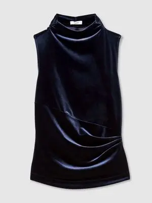 REISS Velvet High-neck Sleeveless Top - Navy