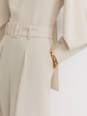 REISS High-neck Belted Barrel-leg Jumpsuit - Beige