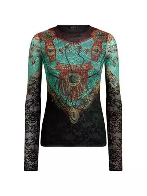 Etro Printed Jersey Sweater With Lace - Black