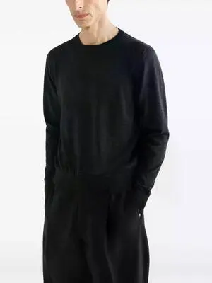 LEMAIRE Crew-neck Sweater In Fine Mouliné Merino Wool - Black