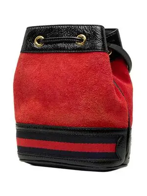 Gucci 2016-2026 Mini Suede And Patent Web Ophidia Bucket Bag - Red