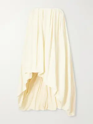 JIL SANDER Strapless Gathered Taffeta Midi Dress