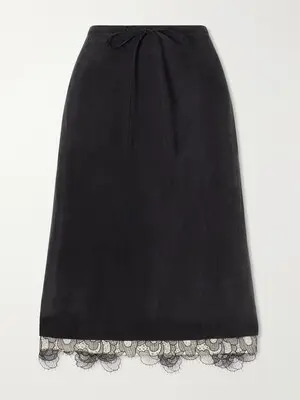 Studio Nicholson Alder Lace-trimmed Lyocell-twill Midi Skirt - Black