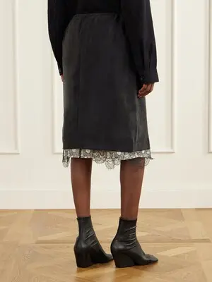 Studio Nicholson Alder Lace-trimmed Lyocell-twill Midi Skirt - Black