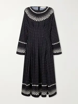 Sea Elly Polka-dot Print Crepe Midi Dress - Black