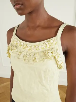 SHUSHU/TONG Cami Embellished Ruffled Cotton-blend Cami