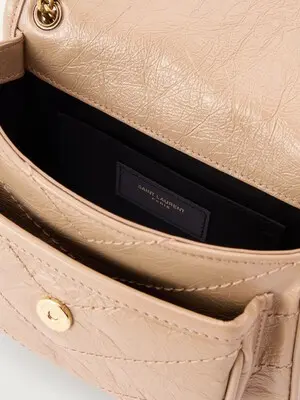Saint Laurent Niki Mini Cassandre-embellished Crinkled-leather Shoulder Bag - Neutrals