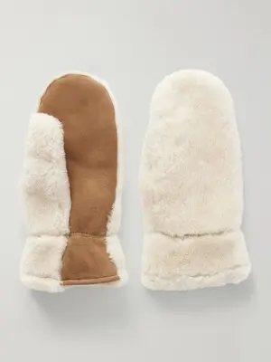 YVES SALOMON Shearling-trimmed Suede Gloves - Neutrals