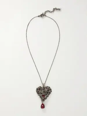 Saint Laurent Tone Crystal Necklace - Silver