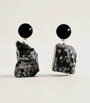 Completedworks Onyx And Snowflake Obsidian Drop Earrings
