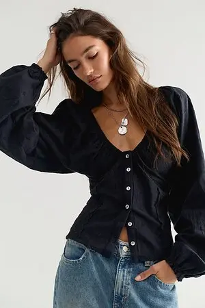 Free People Poppy Blouse At - Black