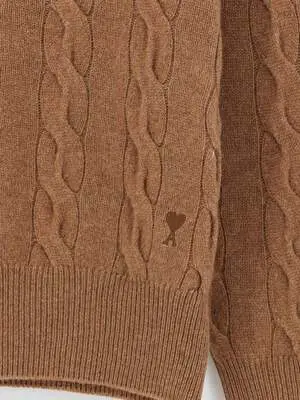 AMI Paris Braided Knit Wool Sweater - Beige