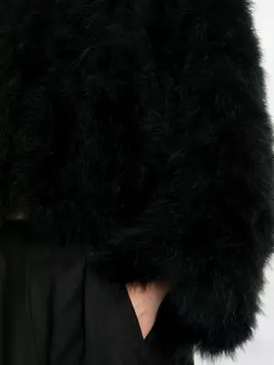 YVES SALOMON Feather-trim Cropped Jacket - Black