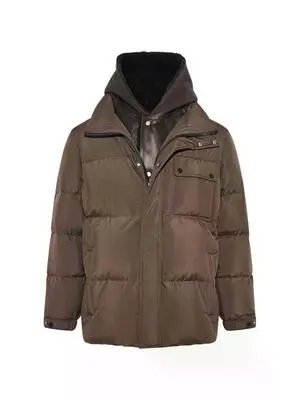 YVES SALOMON Shearling-trim Padded Coat - Brown