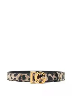 Dolce & Gabbana Leopard-print Logo-plaque Leather Belt - Neutrals