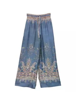 Zimmermann Valiant Track Pant Paisley Print Wide Leg Trousers - Blue
