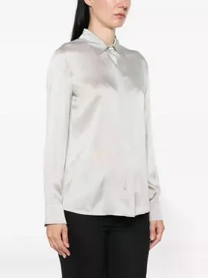 Max Mara Concealed-front Silk Shirt - Grey