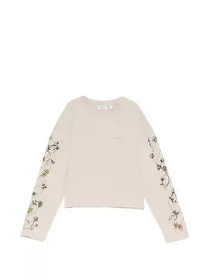 Off-White Floral-print Embroidered T-shirt - Neutrals