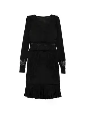 Roberto Cavalli Lace-panelled Ruffled Dress - Black