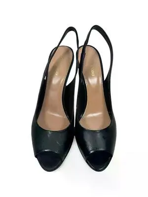 SERGIO ROSSI Leather Peep-toe Slingback Pumps