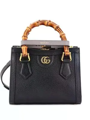 Gucci Diana Nm Bamboo Handle Tote Leather Mini Crossbody Bag - Black