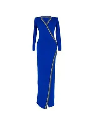 Balmain Crystal-embellished Wrap-effect Maxi Dress - Blue