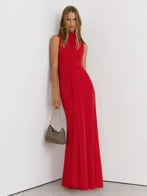 REISS Petite Sheer Ruched Sleeveless Maxi Dress