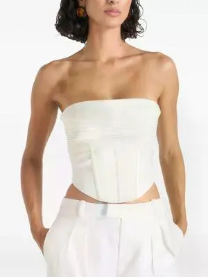 Manière De Voir Cora In Off Satin Pintuck Bandeau Corset Top - White