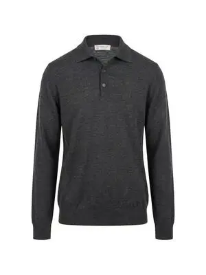 Brunello Cucinelli Fine-knit Polo-collar Sweater - Grey