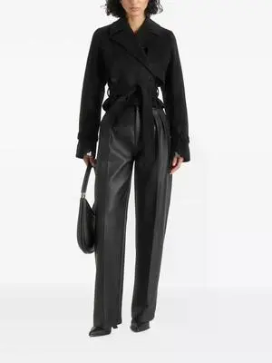 Manière De Voir Poppy In Cropped Suede Belted Biker Jacket - Black