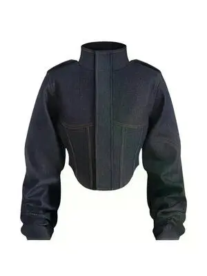 Manière De Voir Solange Denim Tacked Sleeve Corset Jacket
