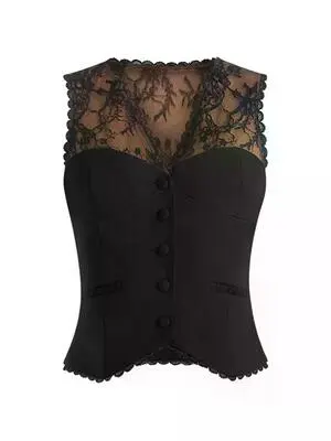 Manière De Voir Veronica Lace Tailored Corset Waistcoat - Black